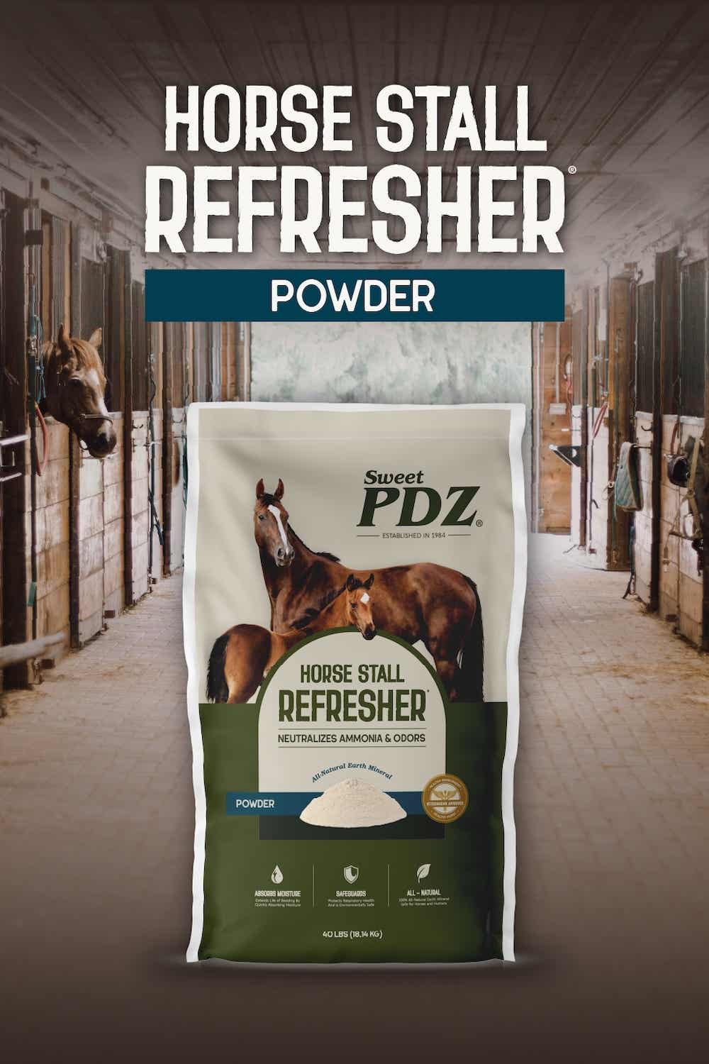 Sweet PDZ Horse Stall Refresher Powder | Odor Control for Stalls